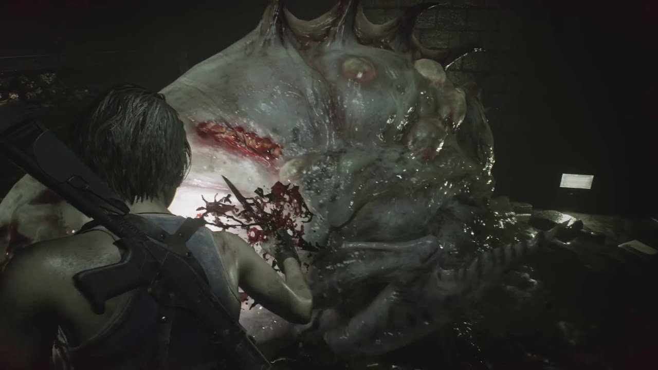 RE3 remake, all hunter gamma defeated with survival knife only (sewer ...