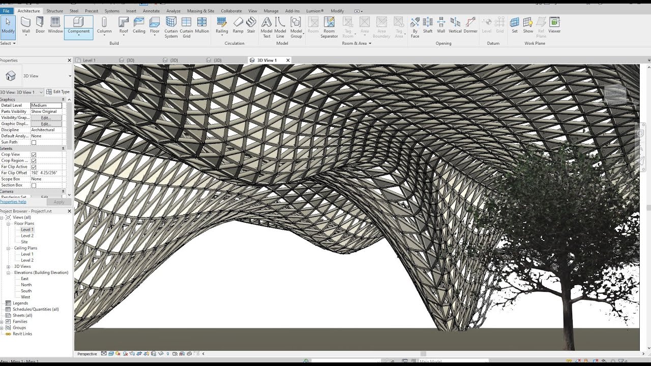Make Curvilinear modular parametric surface on Revit - YouTube