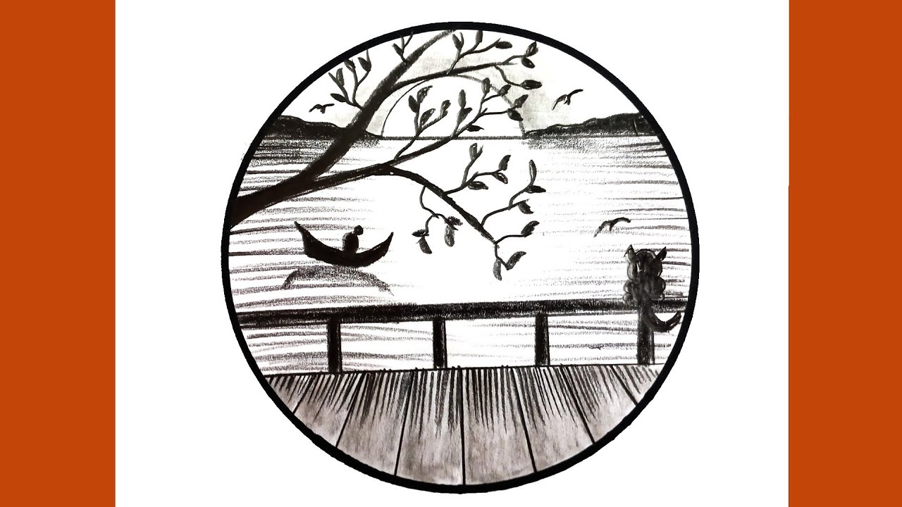 Easy Circle drawing/Easy circle drawing for beginners/Sunset scenery in ...