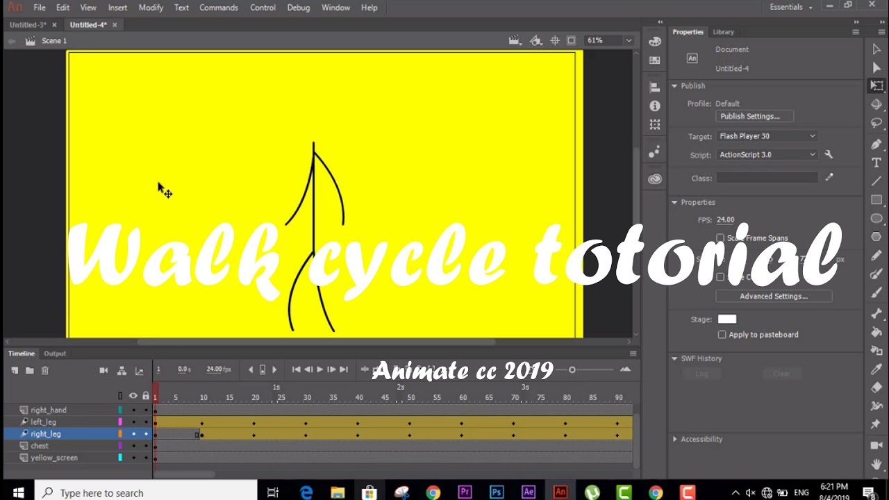 How to make stickman walkcycle animation | Adobe animate cc | Tutorial ...