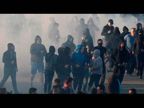 Lyon - Besiktas cortege and trouble before the game