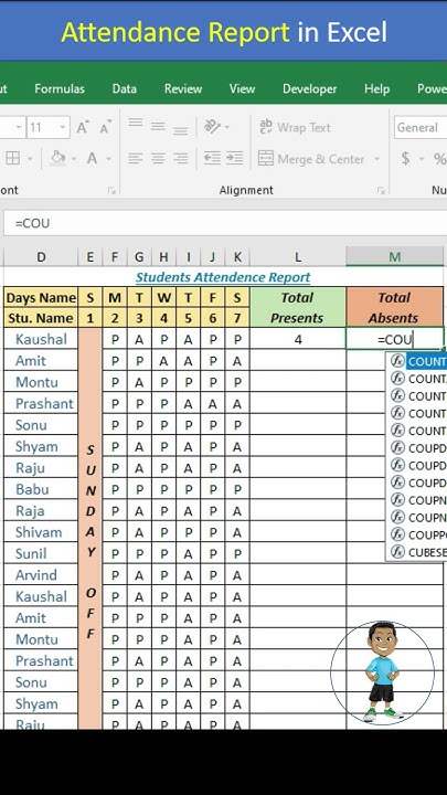 Attendance Report in Excel #excel #exceltips #exceltutorial #msexcel #microsoftexcel #shorts # ...