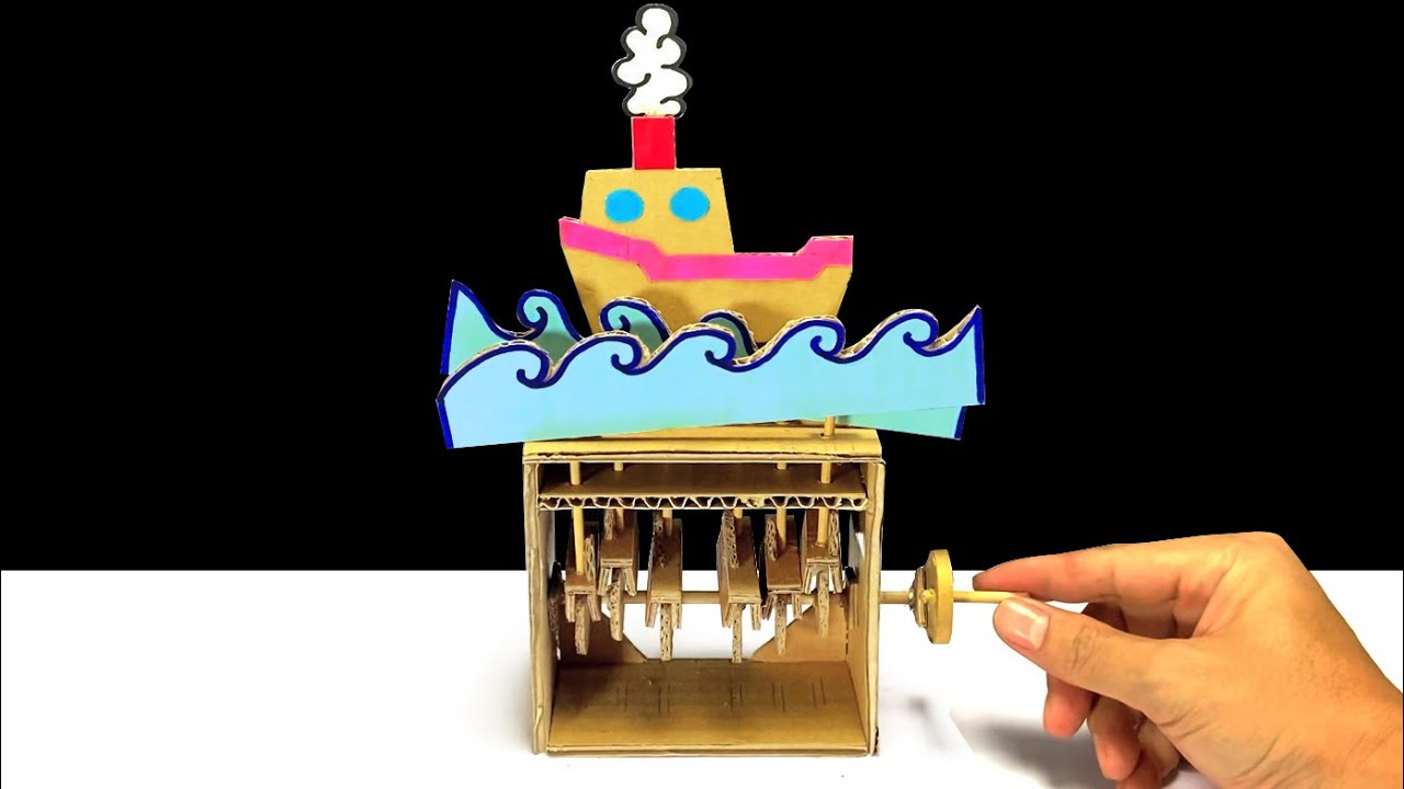 เรือบนคลื่นในทะเล โยกได้ | Sea Waves & Boat Cardboard Automata - YouTube