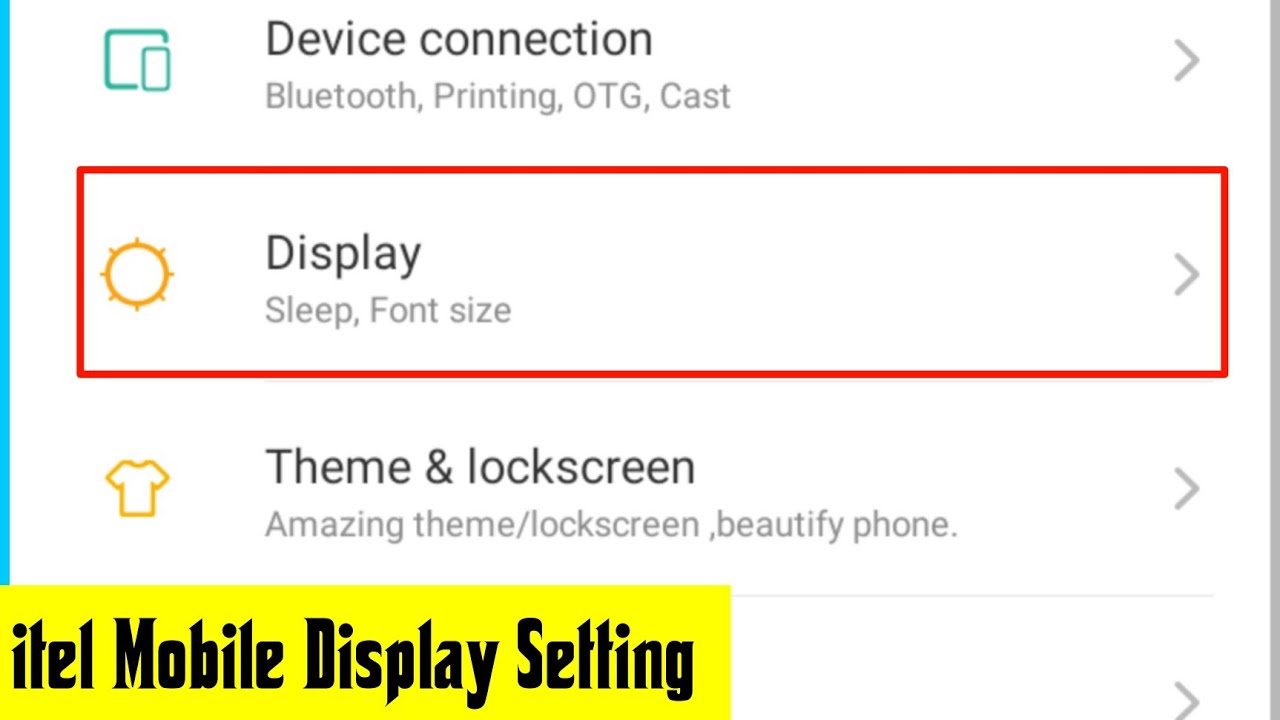 Display setting in itel Mobile Phone - YouTube
