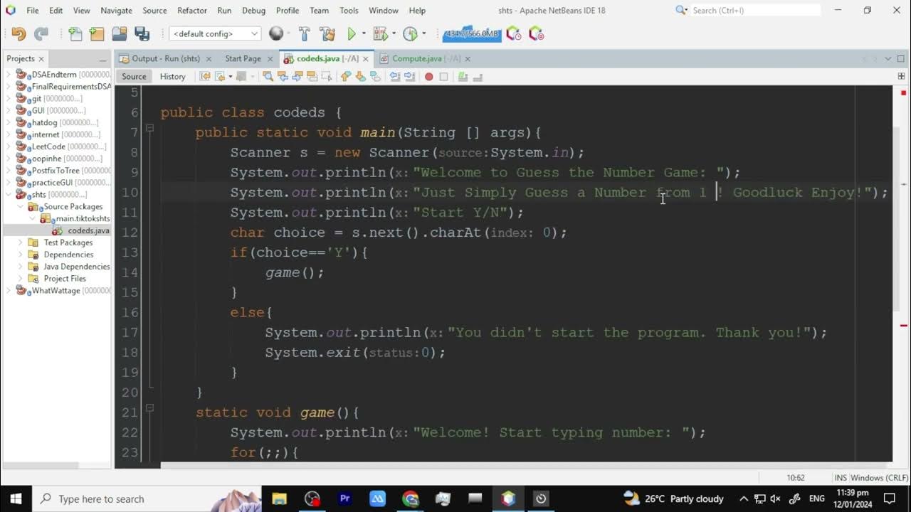 Guess a Number Game in Java - YouTube