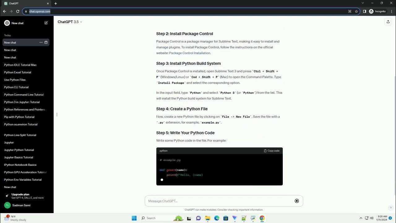how to use python in sublime text 3 - YouTube