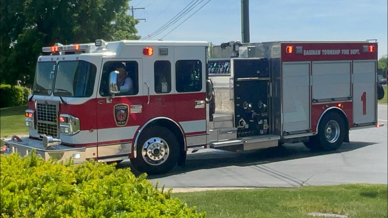 Saginaw Township MI FD E-1 Responding (COMMERCIAL FIRE ALARM) - YouTube