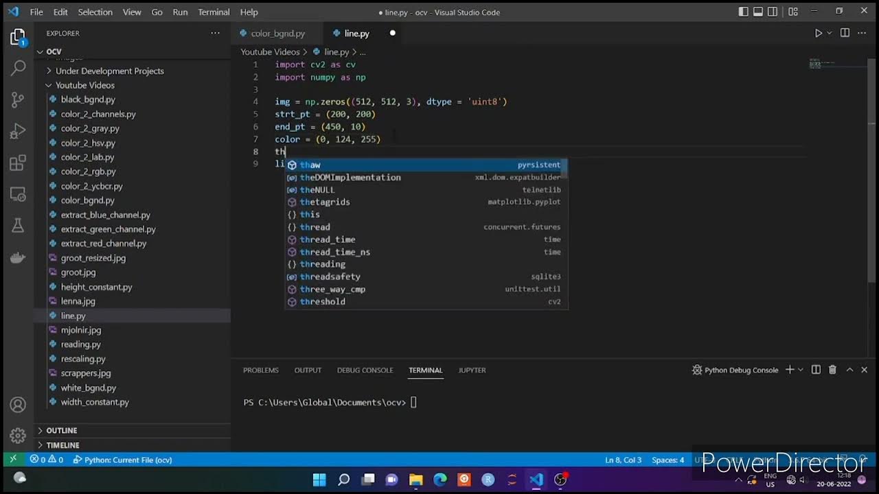 20. Drawing a line over an image using opencv and python - YouTube