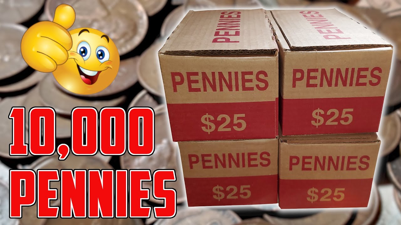 10,000 PENNIES!!! COIN ROLL HUNTING 4 BOXES OF PENNIES!!! (RECORD ...