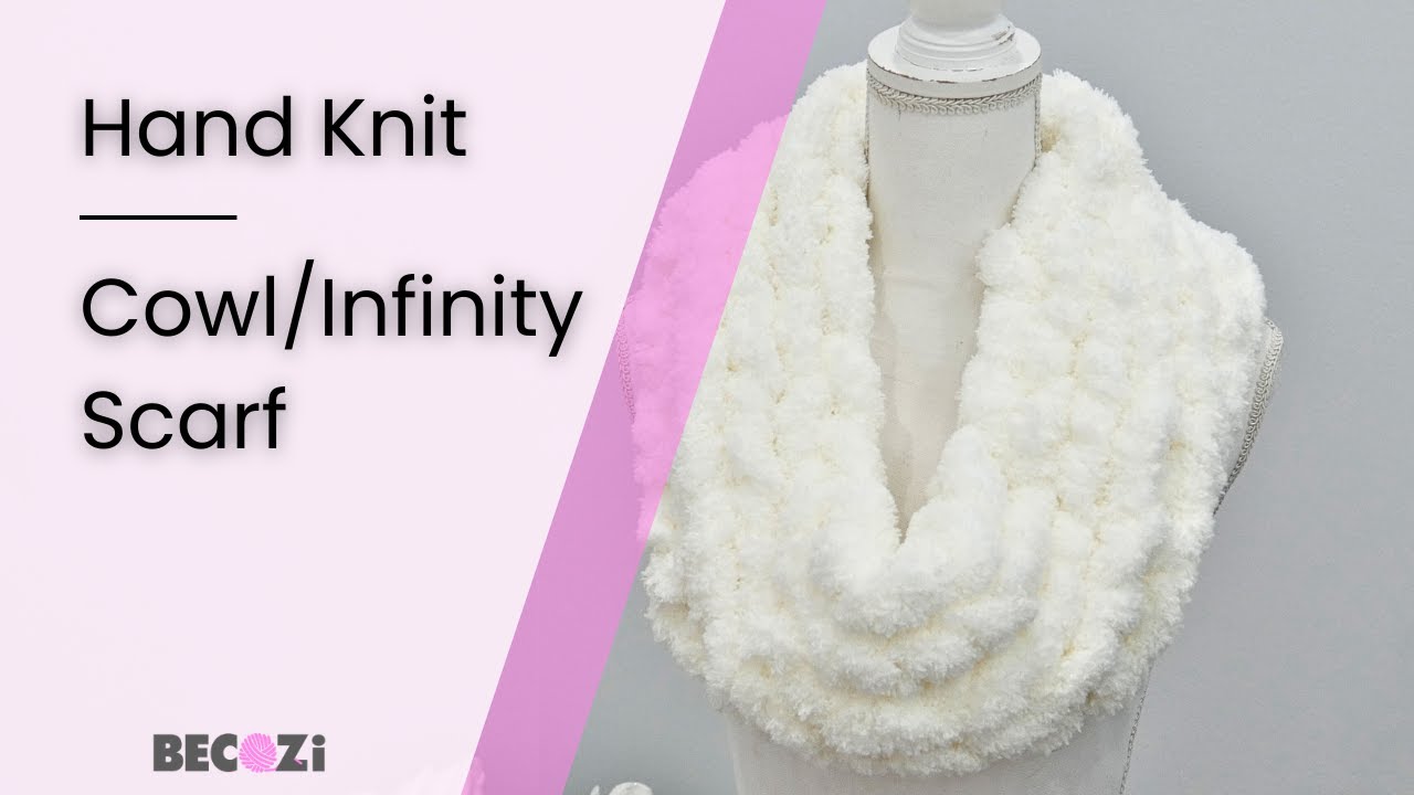 HAND KNIT A COWL/INFINITY SCARF/BECOZI JUMBO CHENILLE YARN - YouTube