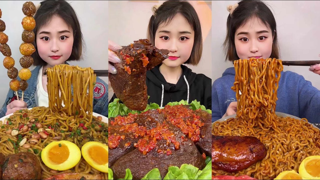 ASMR Eating Spicy Noodles Big Bites | Chinese Spicy Food ASMR 중국먹방 | 중국 ...