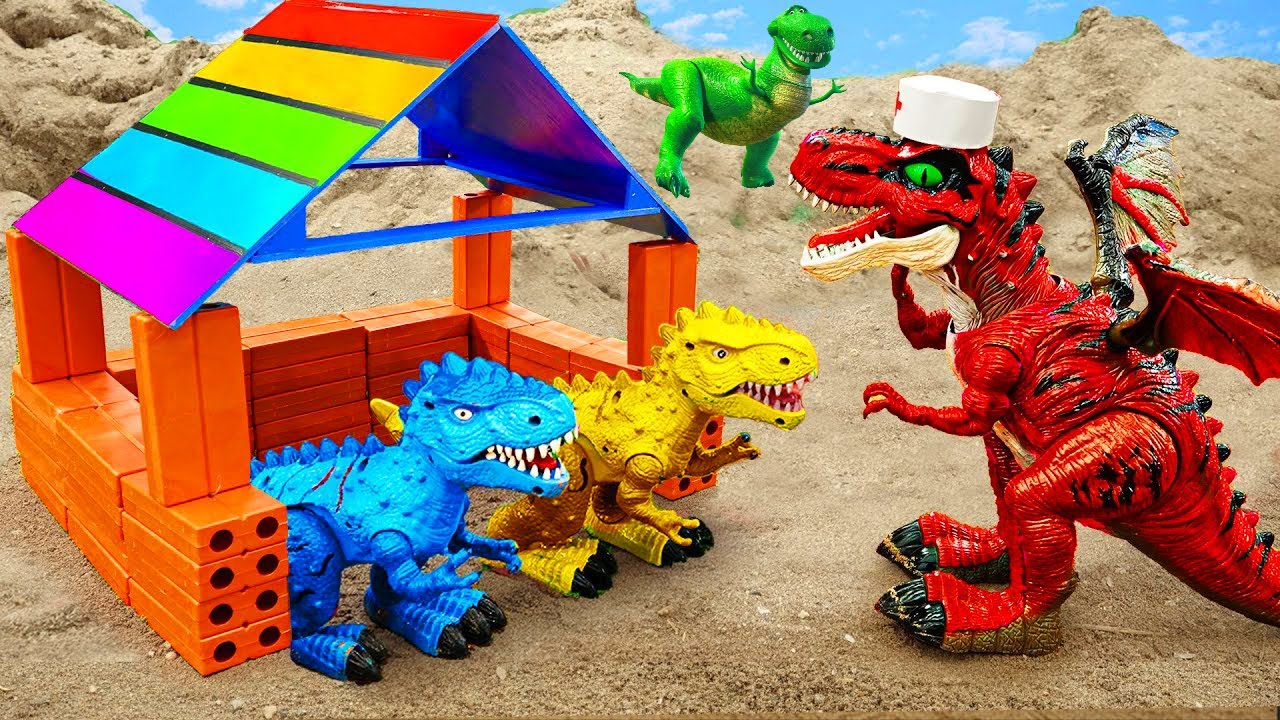 T-Rex dinosaur family build the house together - Funny Animals Toy for ...