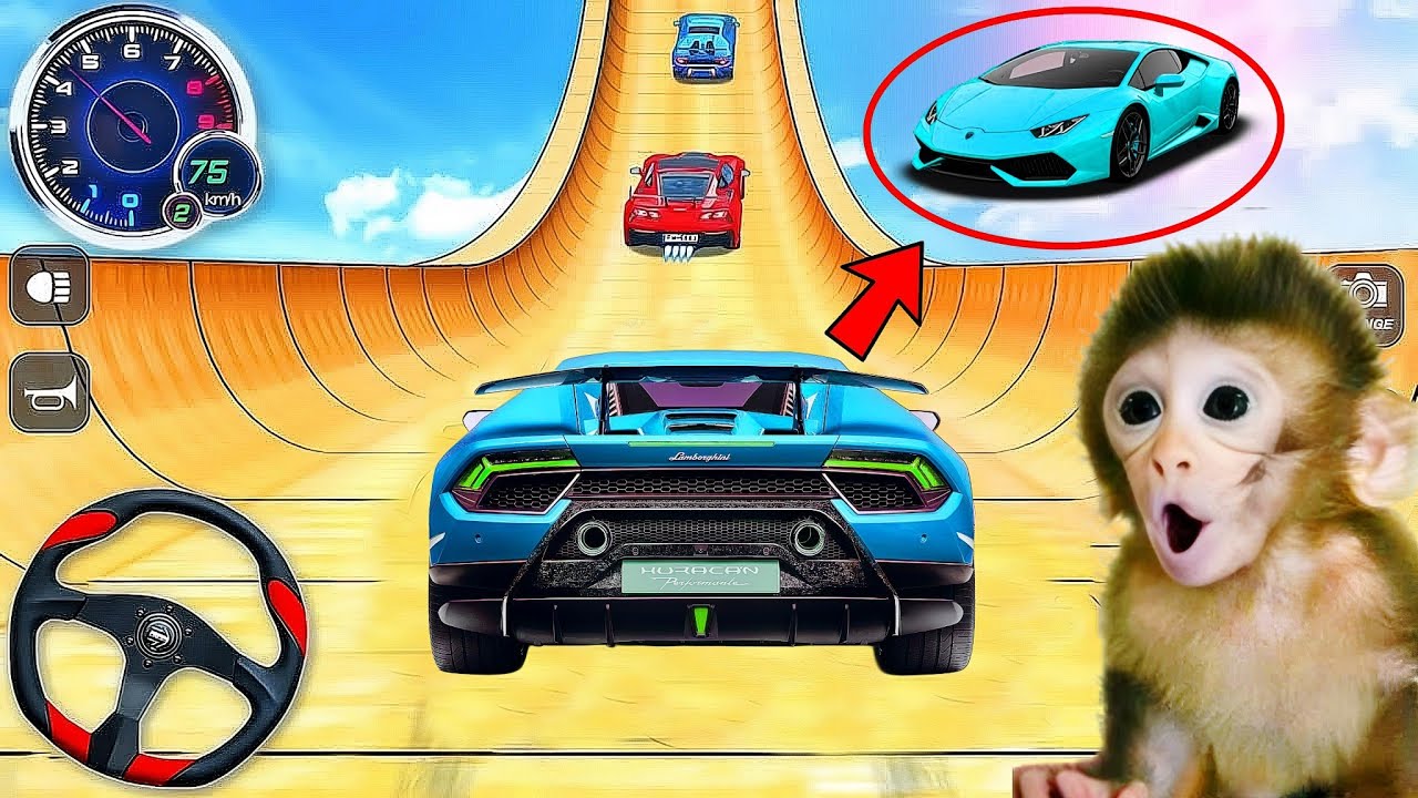 "SHOCKING! Monkey Watches Lamborghini Fly Over Mega Ramp | CRAZY Stunts ...