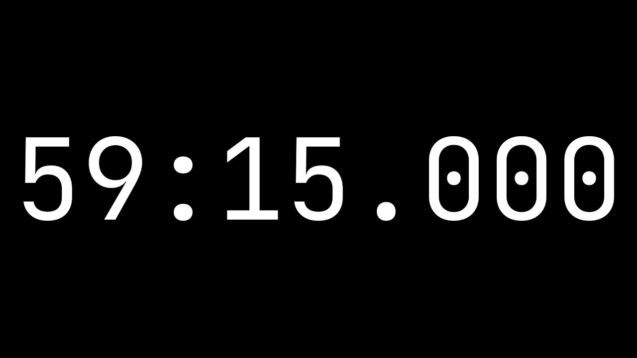 Countdown timer 59 minutes, 15 seconds [59:15.000] - White on black ...