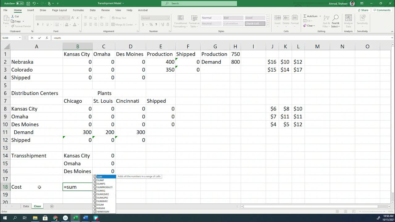 Transshipment Problem Solving Using Microsoft Excel - YouTube