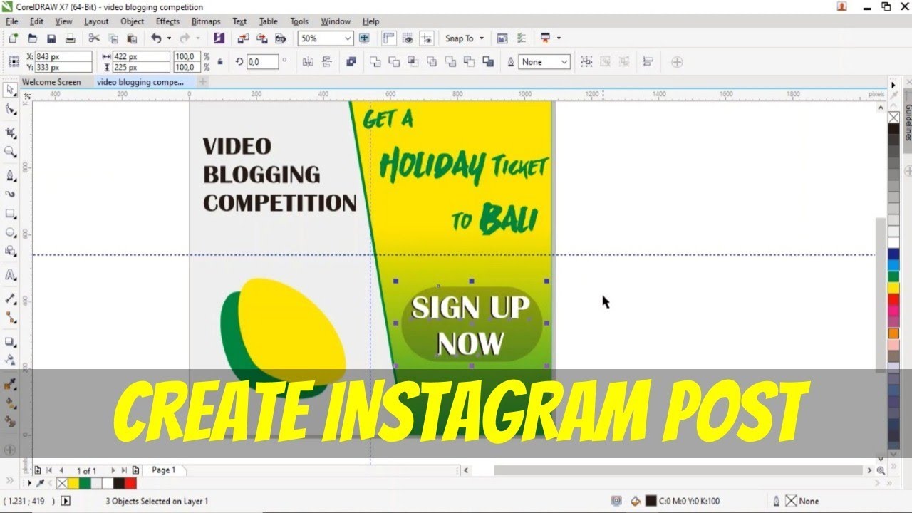 Create Instagram Post Using Corel Draw X7 | Video Blogging Competition ...