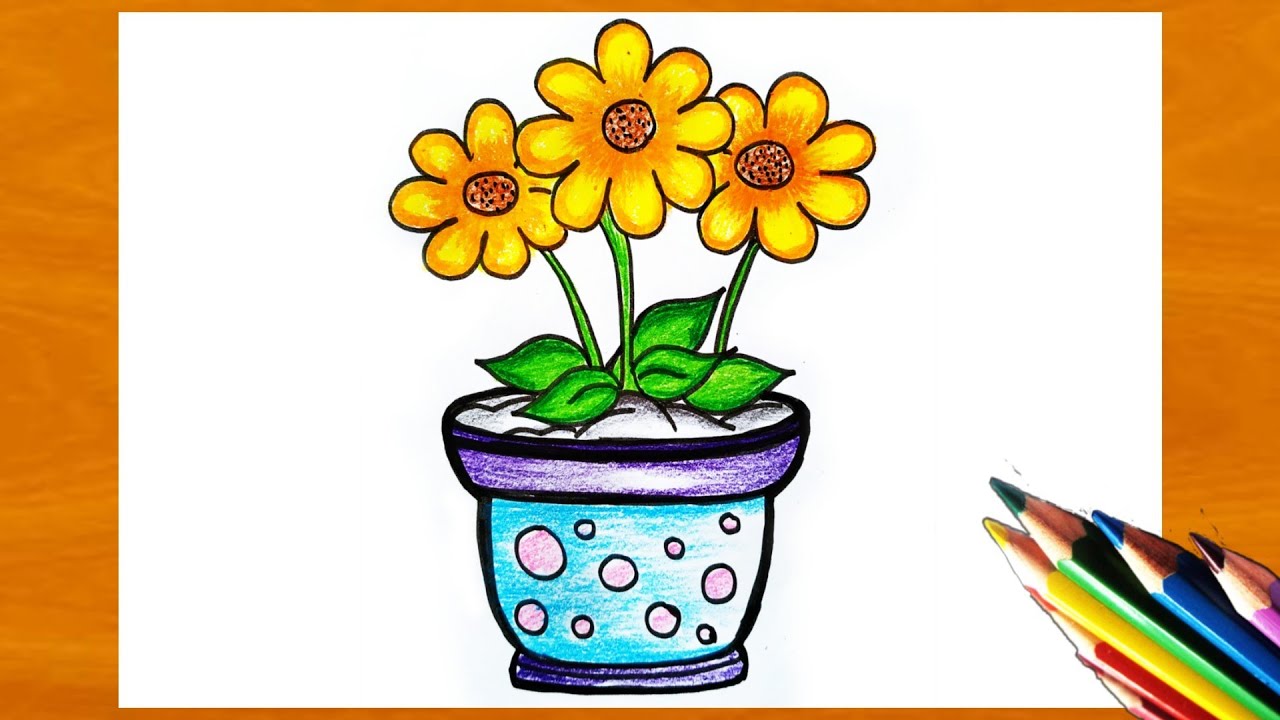 How To Draw Flower Vase|Flower Vase With Flowers Drawing Easy For Kids ...