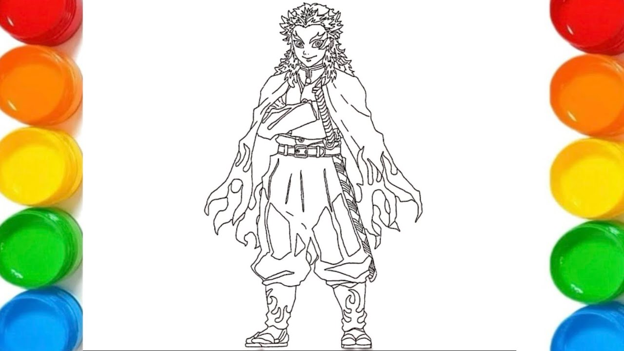 Drawing & Coloring Rengoku from Demon Slayer|Easy Step By Step Coloring ...
