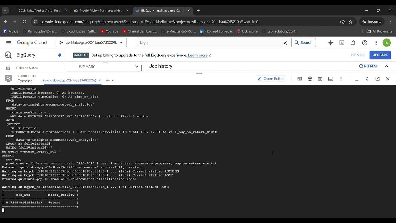 Predict Visitor Purchases with a Classification Model in BigQuery ML || Google Cloud Skills ...
