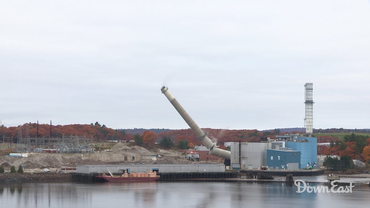 The Demolition of the Verso Paper Mill Smokestack in Bucksport - YouTube