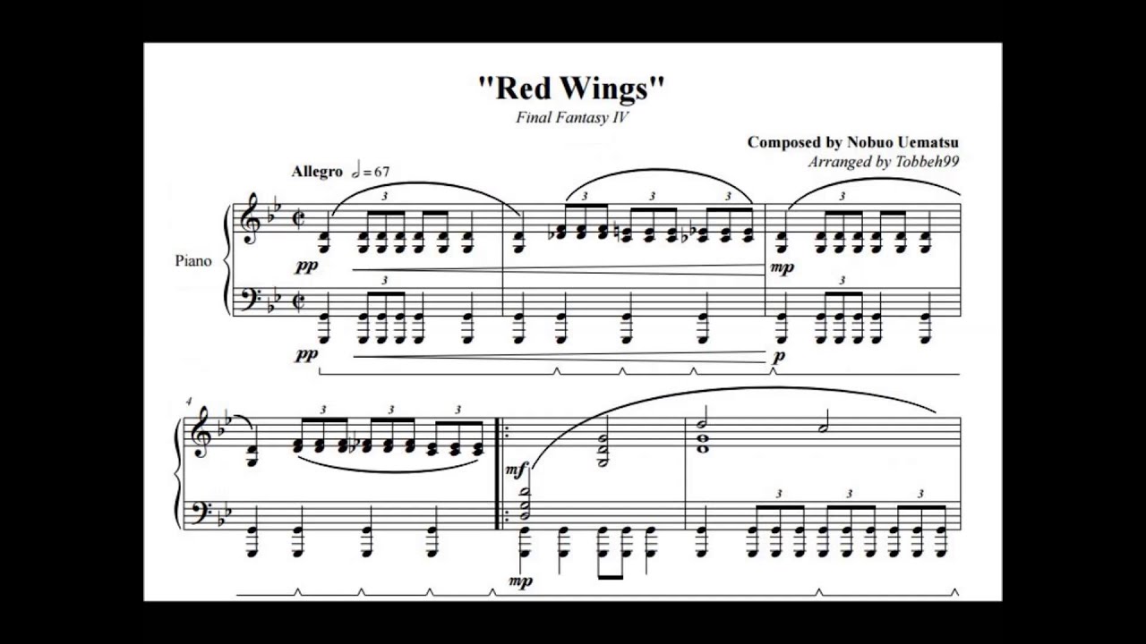 Final Fantasy IV - Red Wings (Piano Sheet Music) - YouTube
