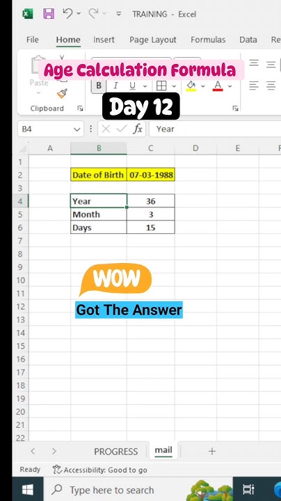 Excel Day 12/30 Challenge | Age Calculate in Excel Part-2 | datedif formula | Time Saving # ...