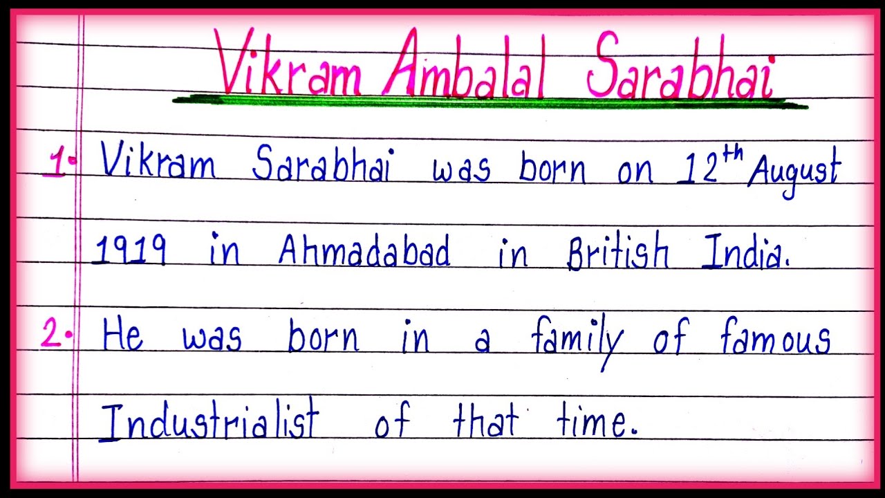 10 Lines on Vikram Ambalal Sarabhai| Essay on Vikram Ambalal Sarabhai ...