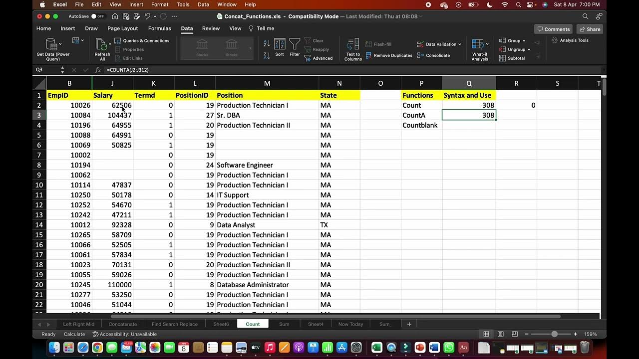Using the COUNT Function in Microsoft Excel to Count Numerical Values in a Range - YouTube