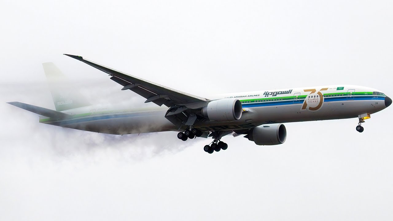 Saudia Retro Livery Boeing 777 Dulles Airport - YouTube