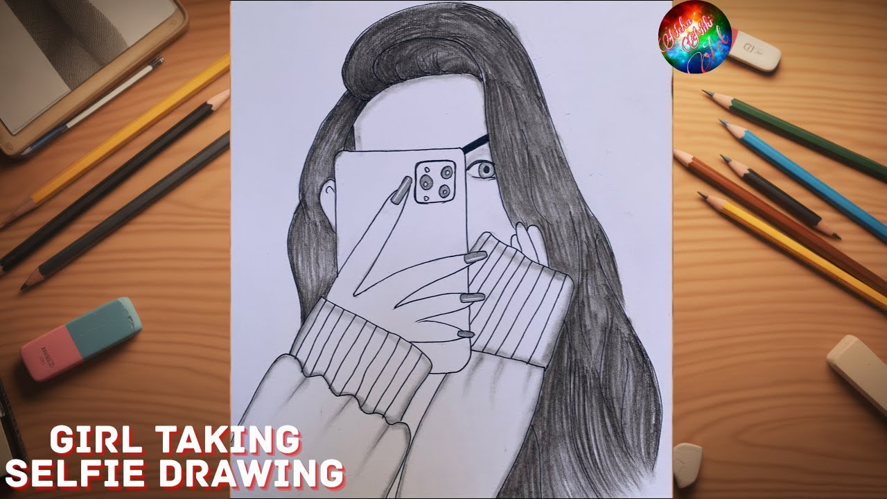 Girl Taking Selfie Drawing | Pencil Drawing For Beginners | Girl ...