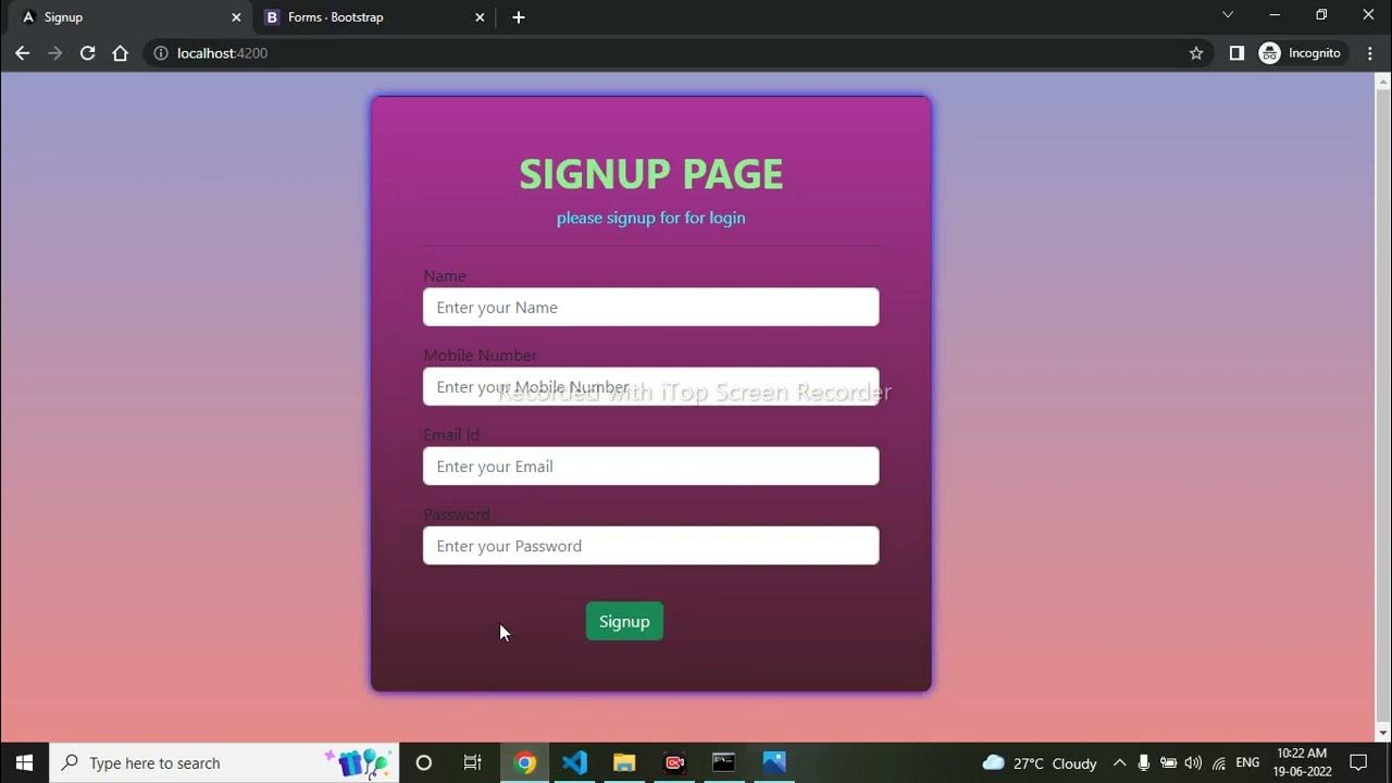 Signup page in angular using bootstrap - YouTube