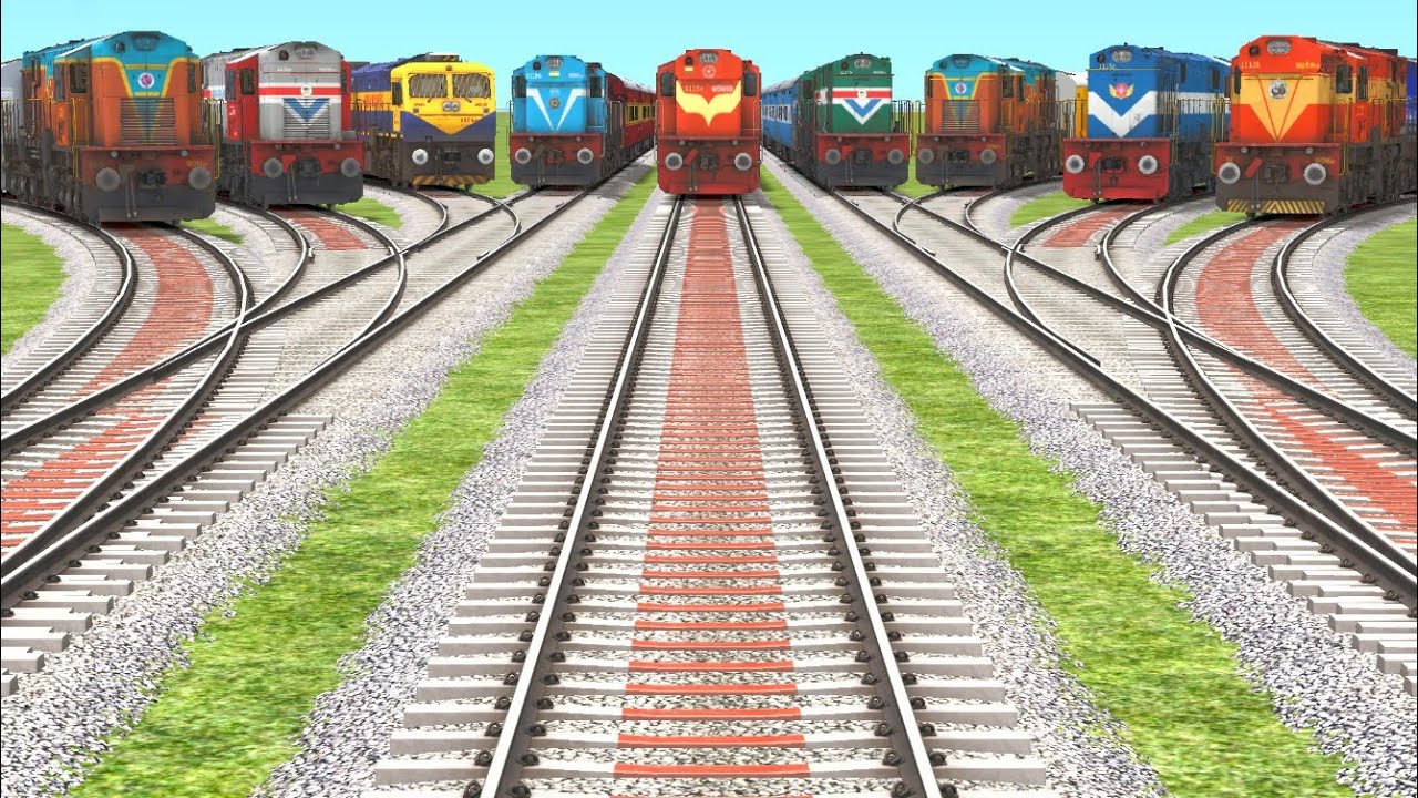TRAINS CROSSING ON BUMPY FORKED RAILROAD | Railroad Tracks | Train ...