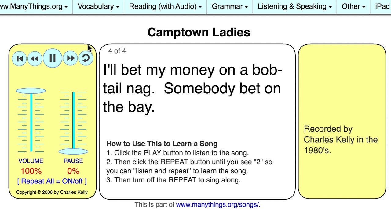 Camptown Ladies (Learn a Song - Flash Player) - YouTube