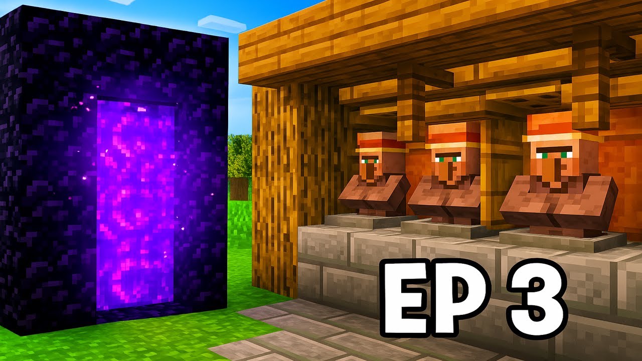 I Built a Nether Portal & Started a Villager Trading Hall! | Minecraft ...
