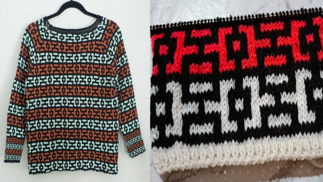 Knitting Graph pattern #193 | Easy Multicolore sweater design - YouTube