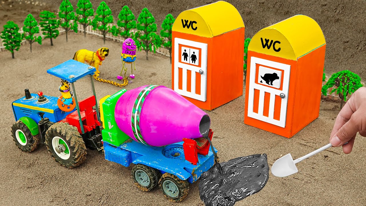 Top diy tractor making mini double public toilet | diy mini concrete ...