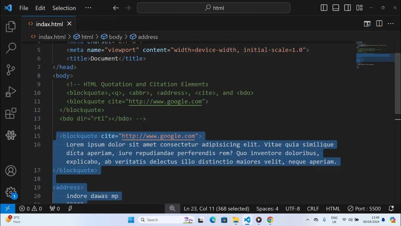 html Quotation citation tag in hindi | html video 8 - YouTube