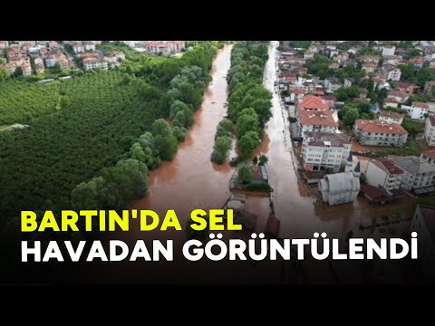 Bartın'da sel suyu çekiliyor; bölge havadan görüntülendi