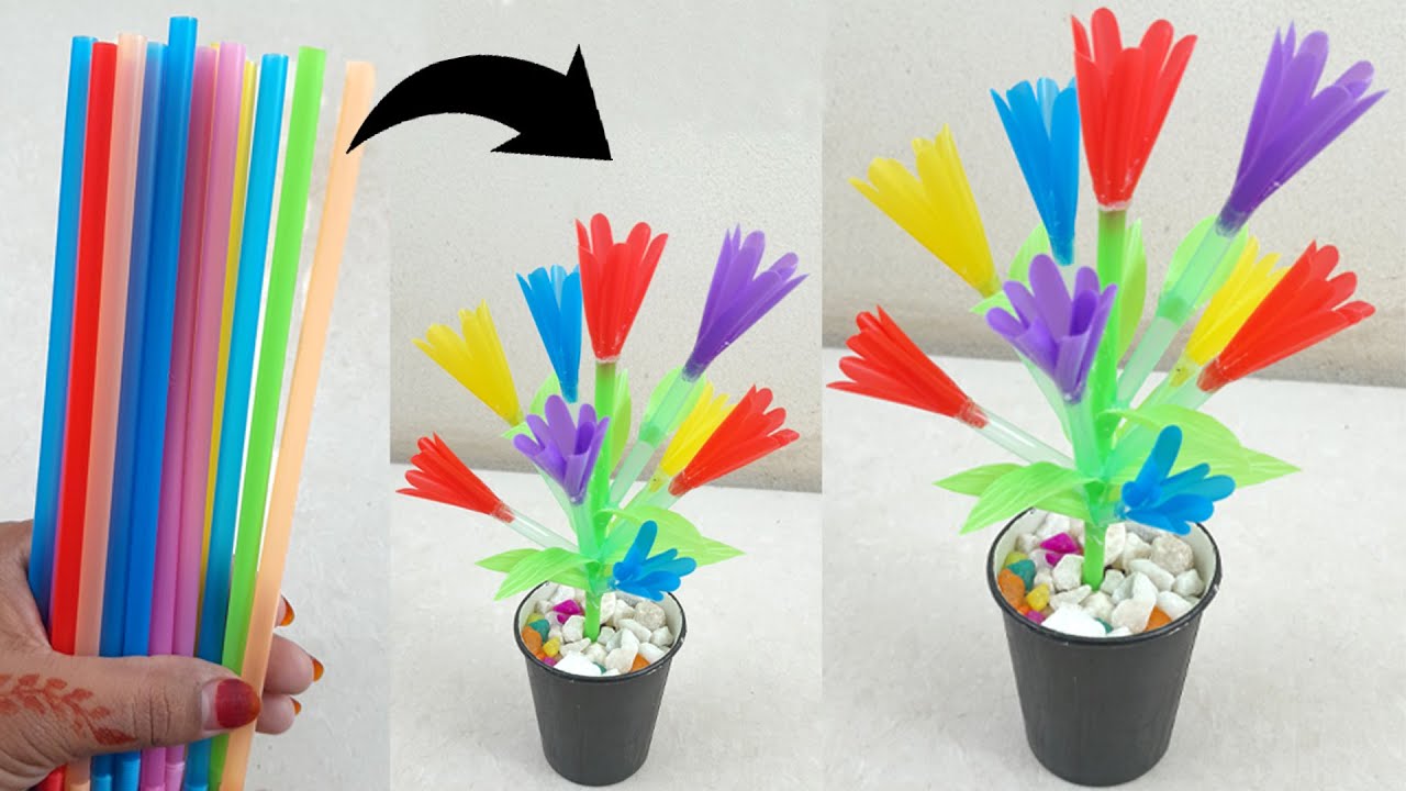 How To Make Flower From Drinking Straw - DIY Plastic Straw Flower ...