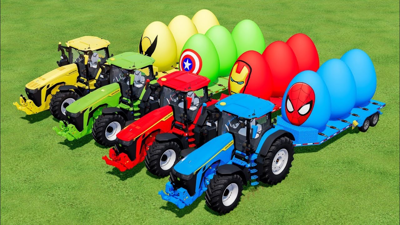 TRANSPORT SUPERHERO EGGS WITH JOHN DEER TRACTORS - Farming Simulator 22 ...