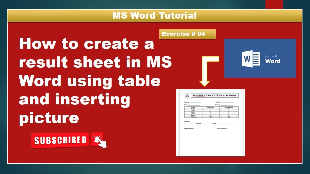 Exercise # 04: how to create a student result sheet in MS Word using ...
