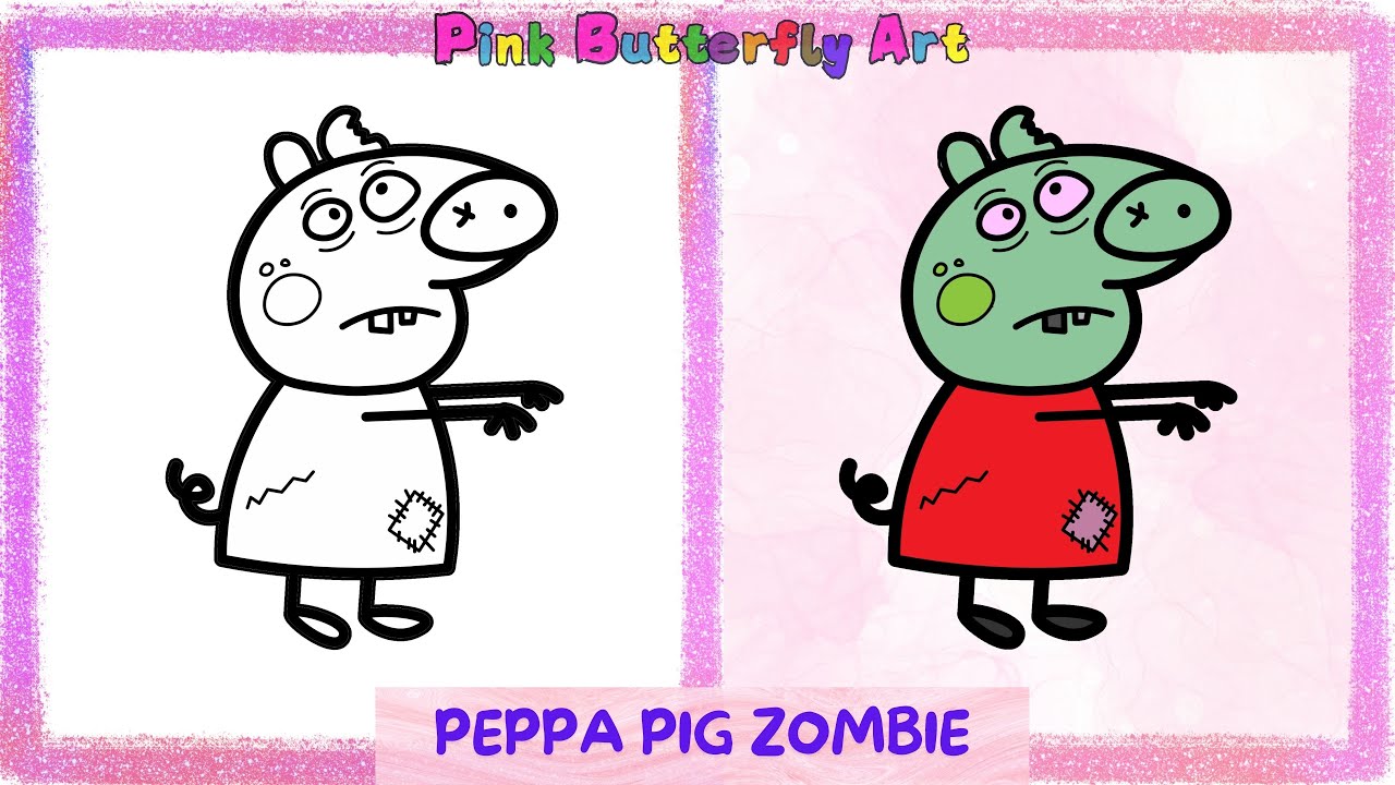 Learn How to Draw Peppa Pig as a Zombie #pinkbutterflyart #pinkyart # ...