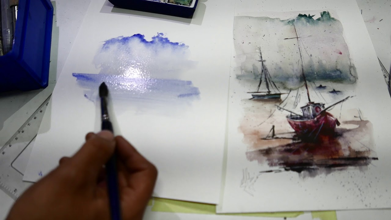 como pintar un barco con acuarela - YouTube