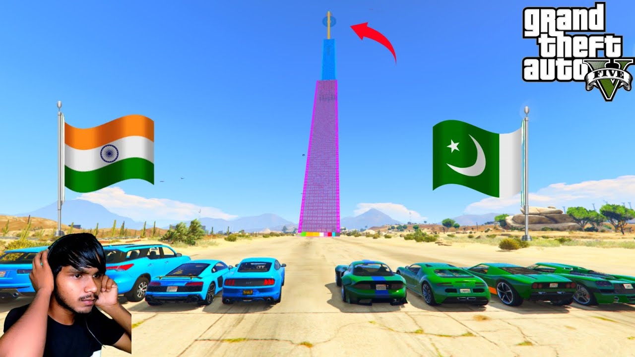 India vs Pakistan - Gta 5 Sky climbing challenge - Indian cars vs ...