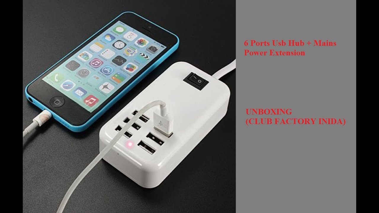 6 Ports Usb Hub + Mains Power Extension unboxing (club factory) - YouTube