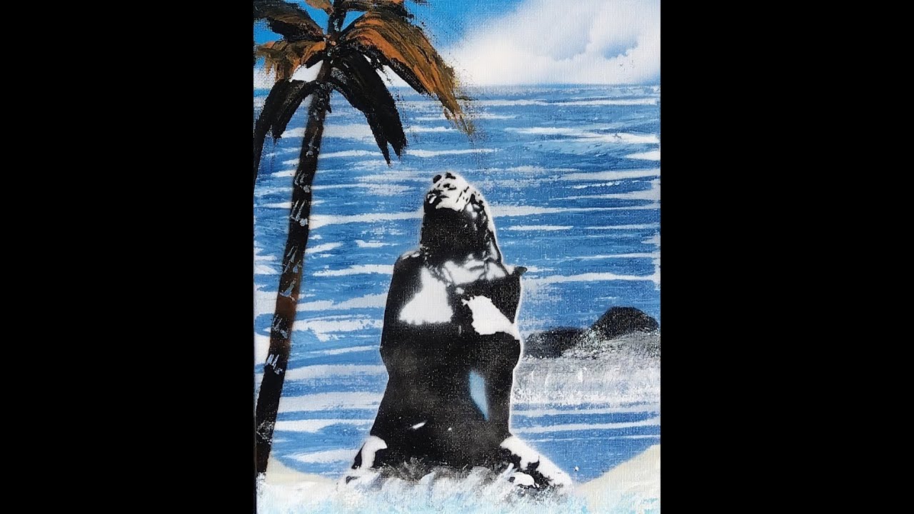 Enjoy spray paint art beachビーチ8×10in2022 8 11 - YouTube