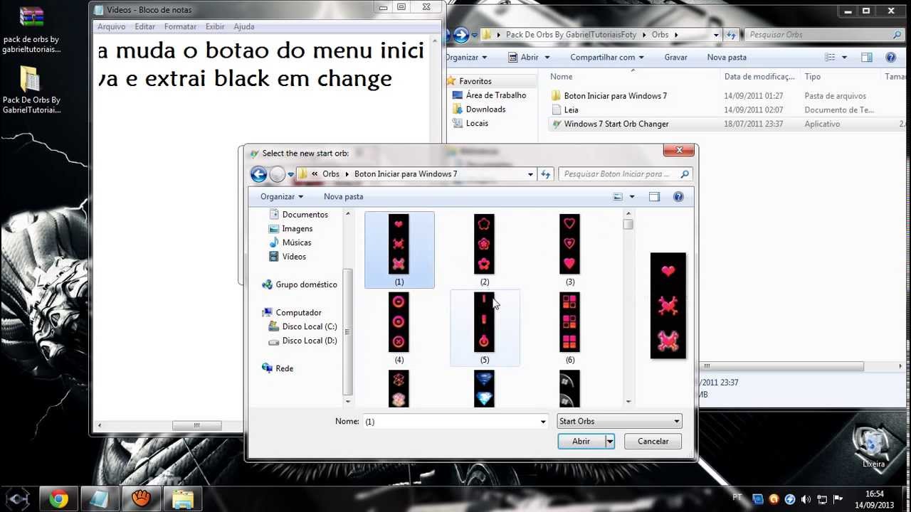 Como mudar botão iniciar do Windows 7 2013 - YouTube