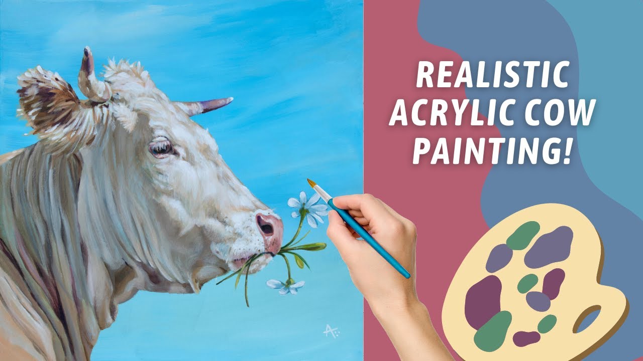 ACRYLIC COW PAINTING! Charolais Cow on WOOD Board! Working on Adjusting ...