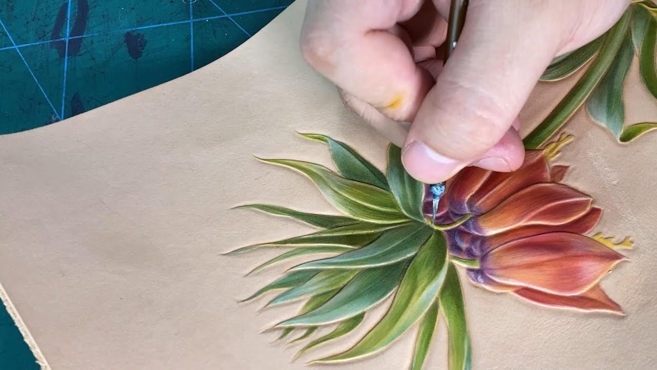 Leather carving Fritillaria imperalis flower - YouTube