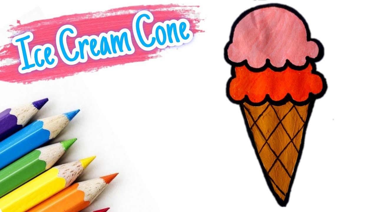 How To Draw Ice Cream Cone 🍦 Easily With Brush Pen Colours |Kid's Art ...